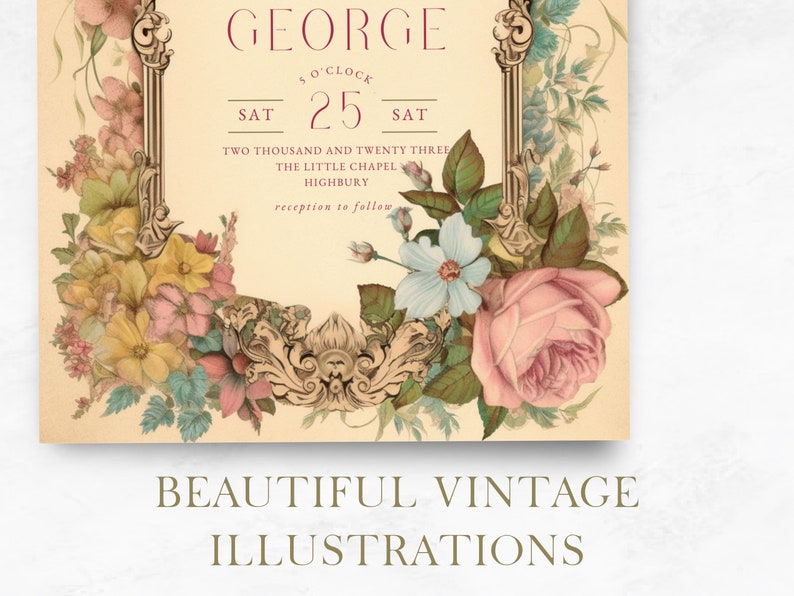Victorian Wedding Invitation, INSTANT DOWNLOAD, Victorian Floral ...