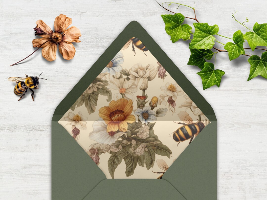 Bee Envelope Liner, INSTANT DOWNLOAD, Canva Template, Botanical, Floral ...
