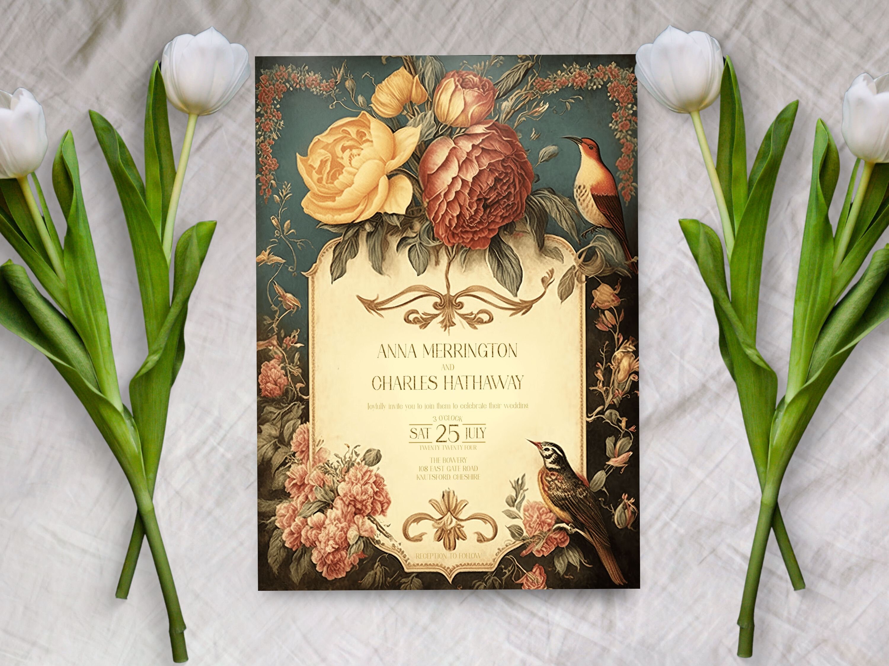 Victorian Wedding Invitation, INSTANT DOWNLOAD, Vintage Floral Invite ...