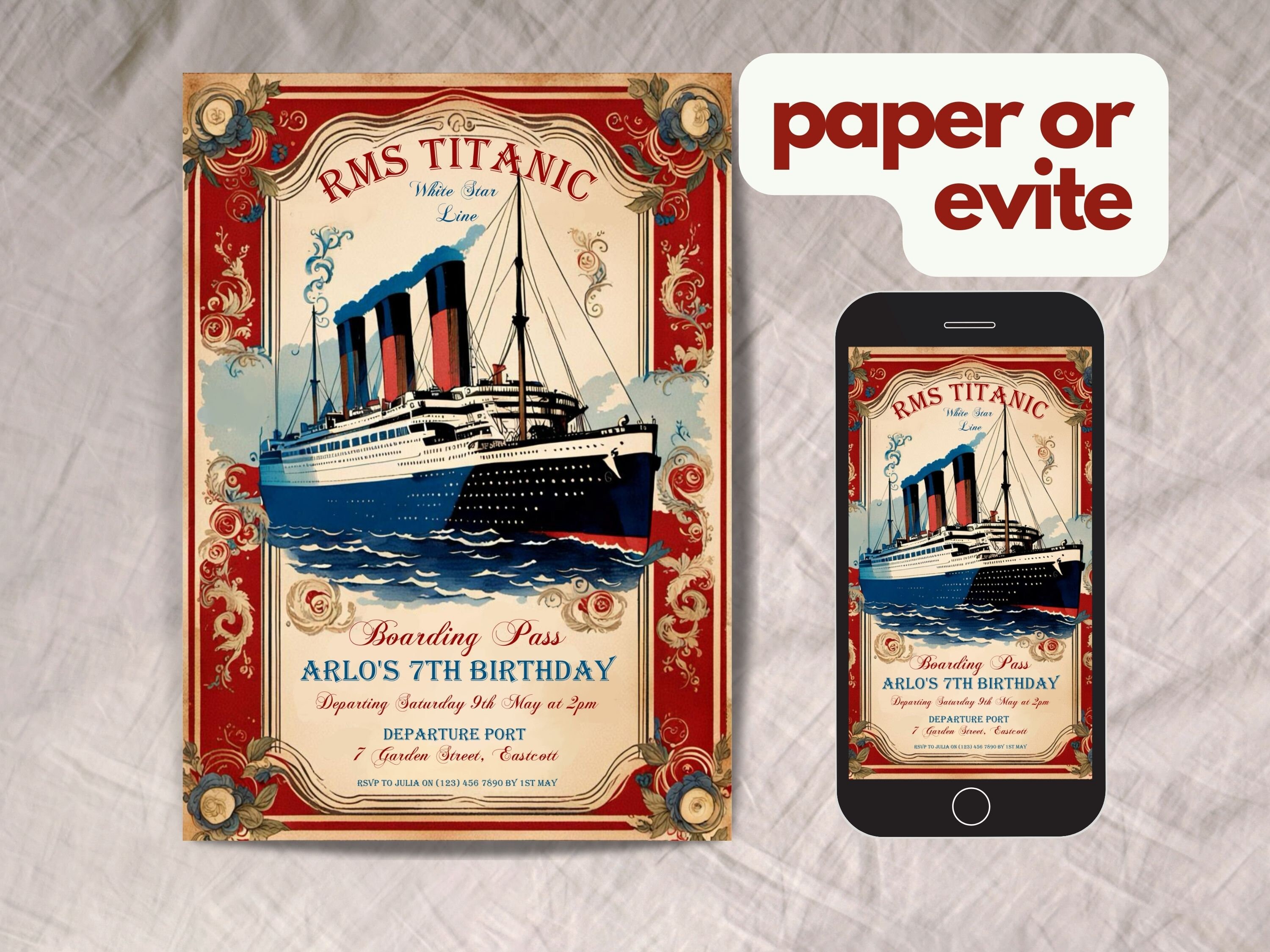 Titanic Birthday Party Invitation, INSTANT DOWNLOAD, Vintage Travel ...