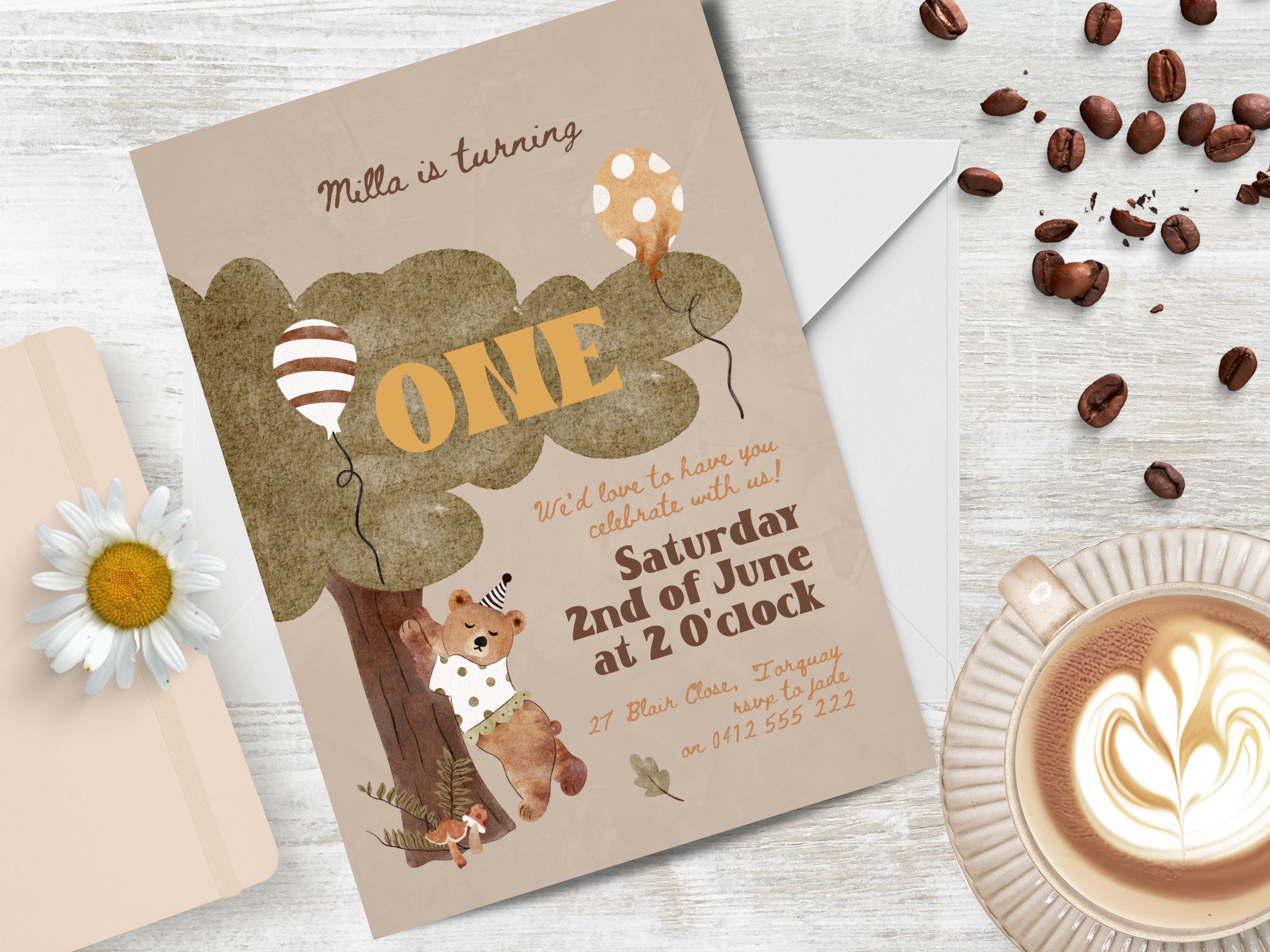 Baby Bear Birthday Invitation INSTANT DOWNLOAD Fully Editable, Gender ...