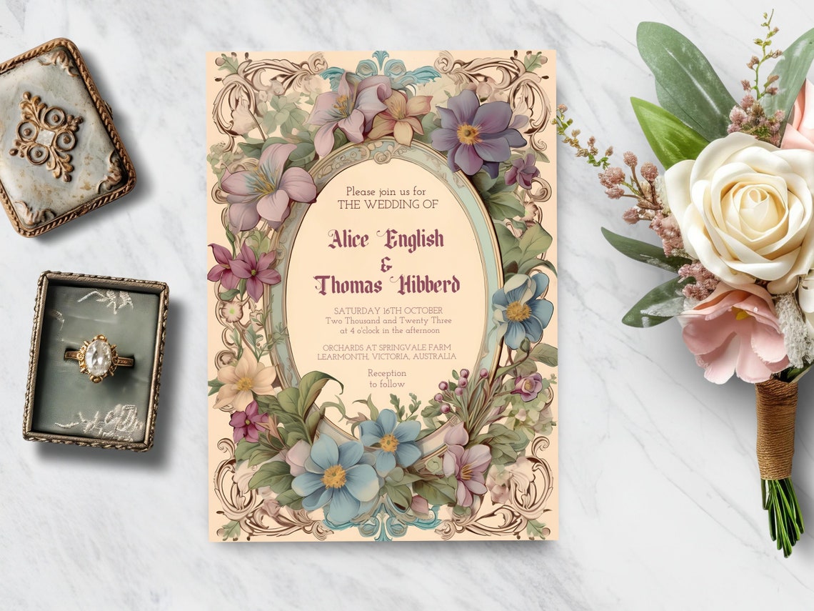 Victorian Wedding Invitation, INSTANT DOWNLOAD, Vintage Floral Invite ...