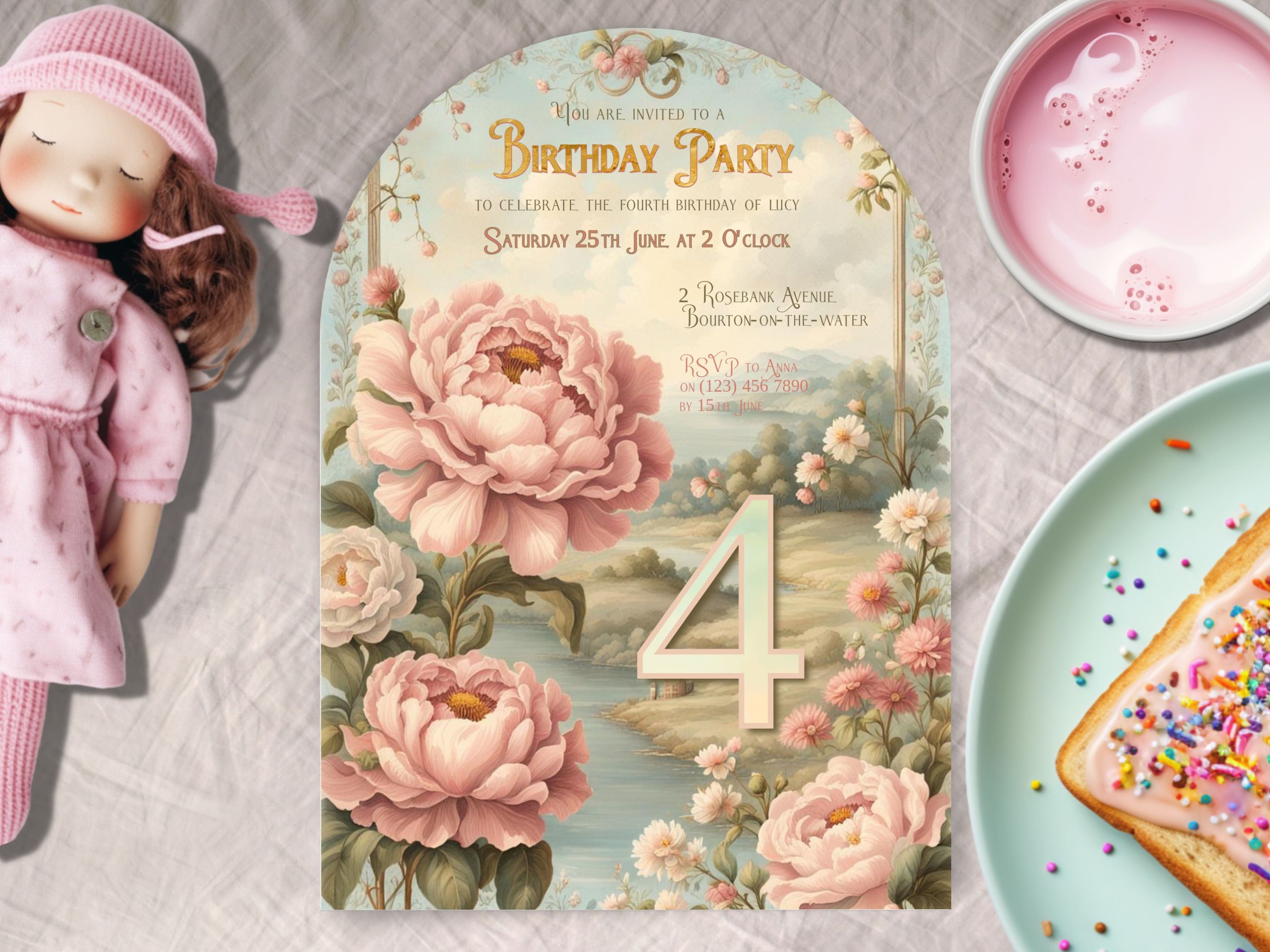 4th Birthday Party Invitation, INSTANT DOWNLOAD, Girl Turning Four ...