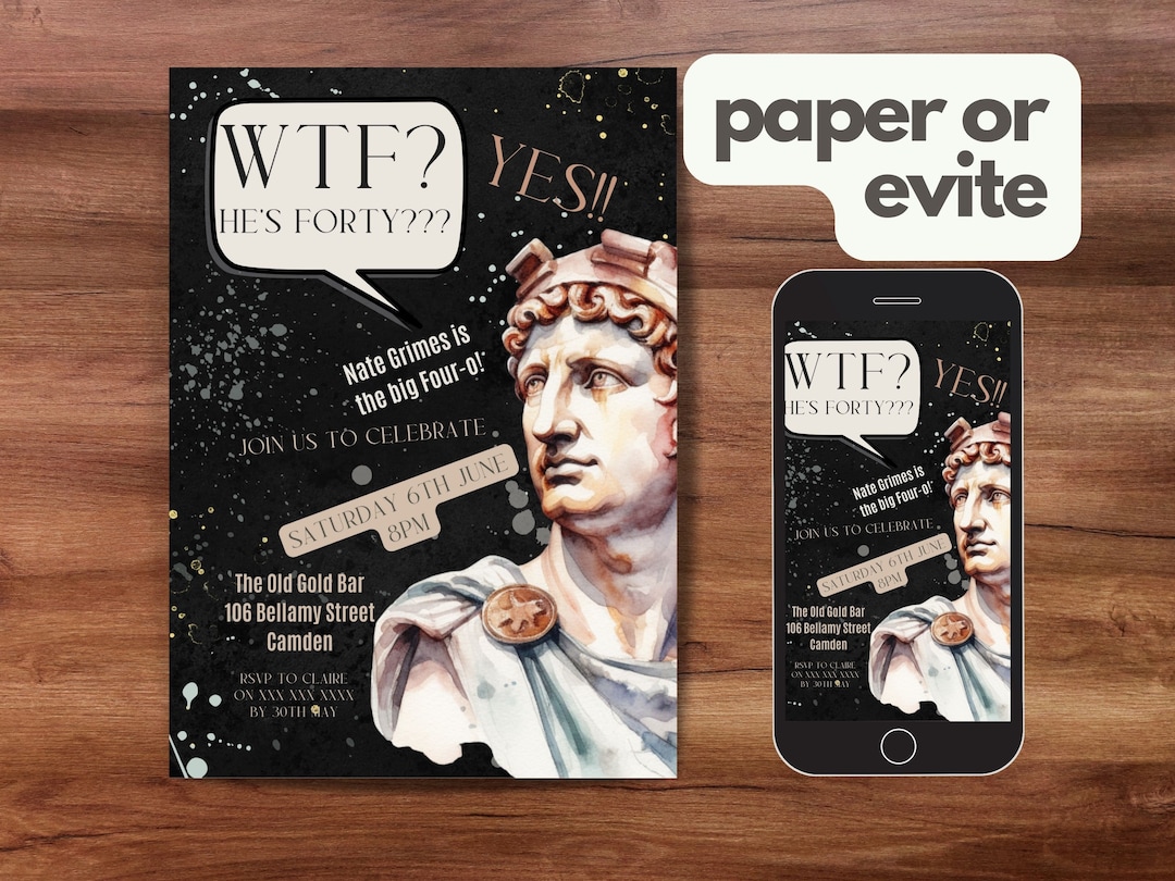 WTF 40 Men's Birthday Party Invitation INSTANT DOWNLOAD Invite & Evite ...