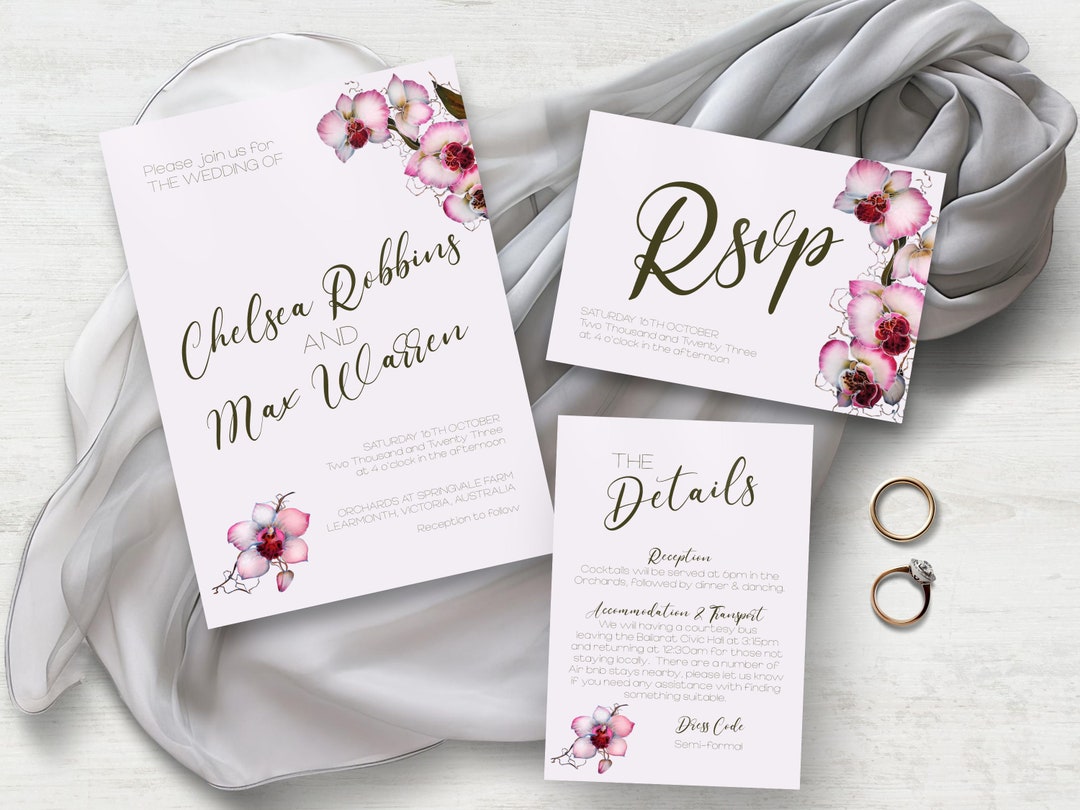 Buy Orchid Wedding Invitation Bundle, INSTANT DOWNLOAD, Wedding ...
