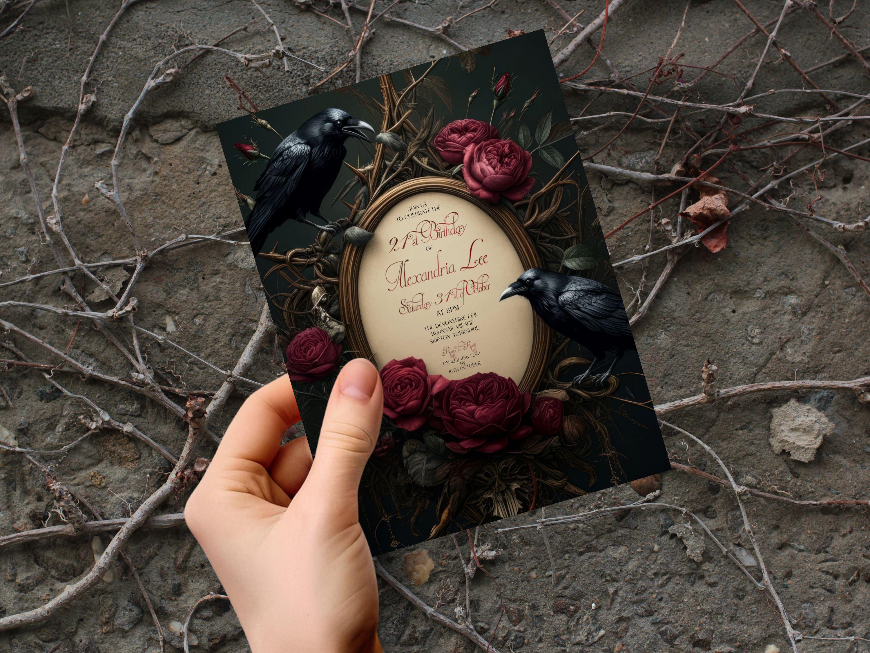 Gothic 25th Birthday Invite, INSTANT DOWNLOAD, Goth Invitation, Ravens ...