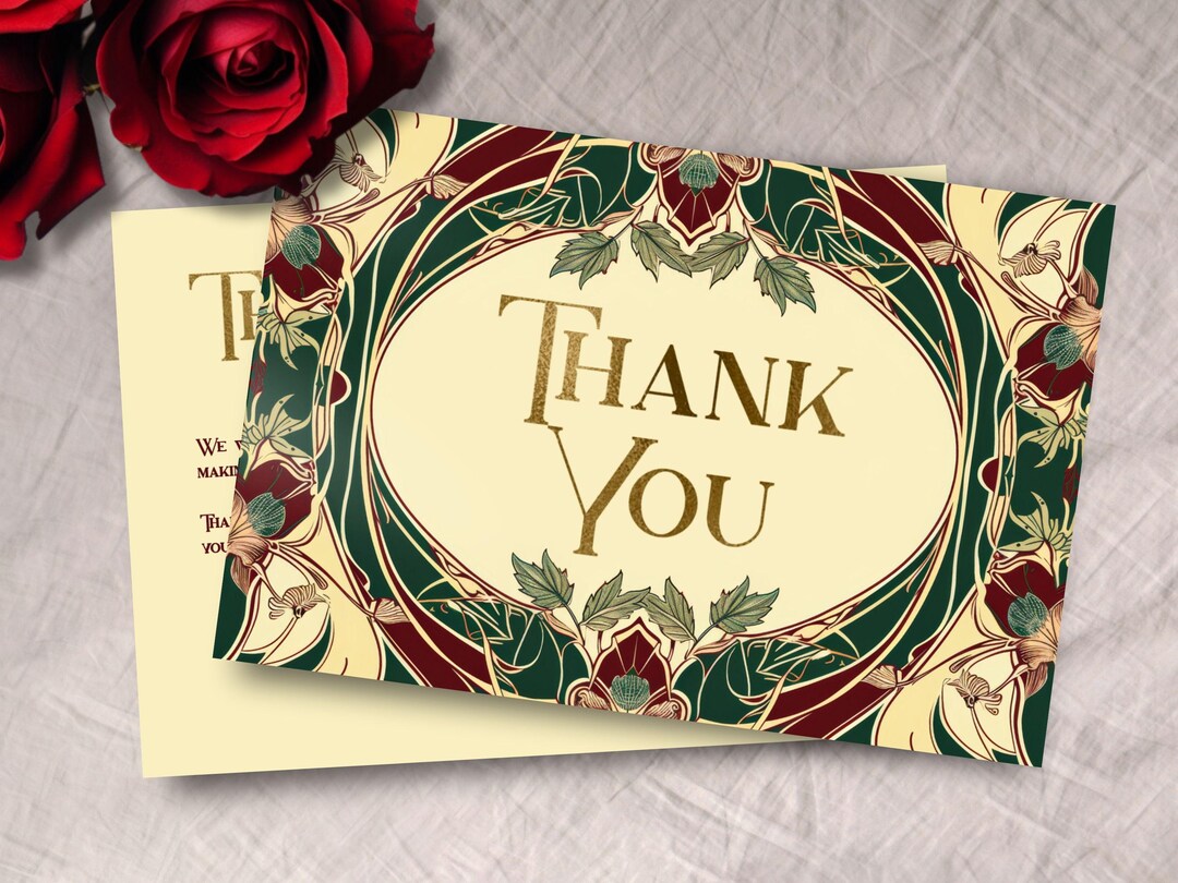 Thank You Card, INSTANT DOWNLOAD, Art Nouveau Thank You, Art Deco ...