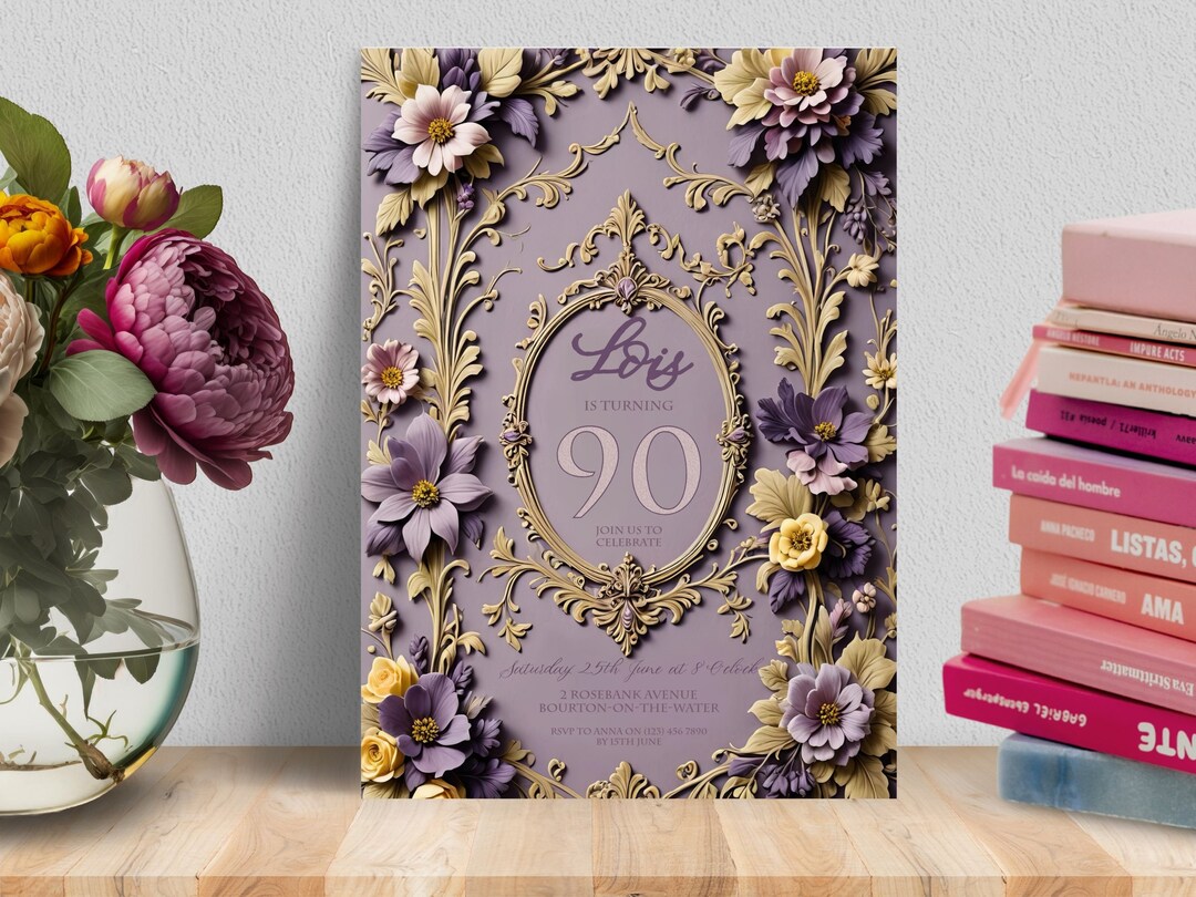 Ladies 90th Birthday Invitation, INSTANT DOWNLOAD, Jane Austen Invite ...
