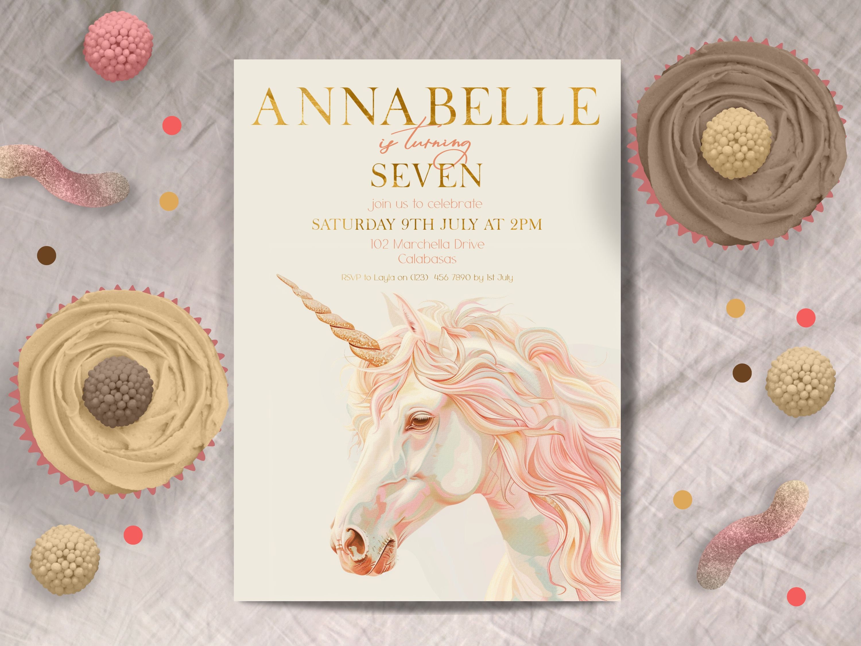7th Birthday Party Invitation, INSTANT DOWNLOAD, Girl Turning Seven ...