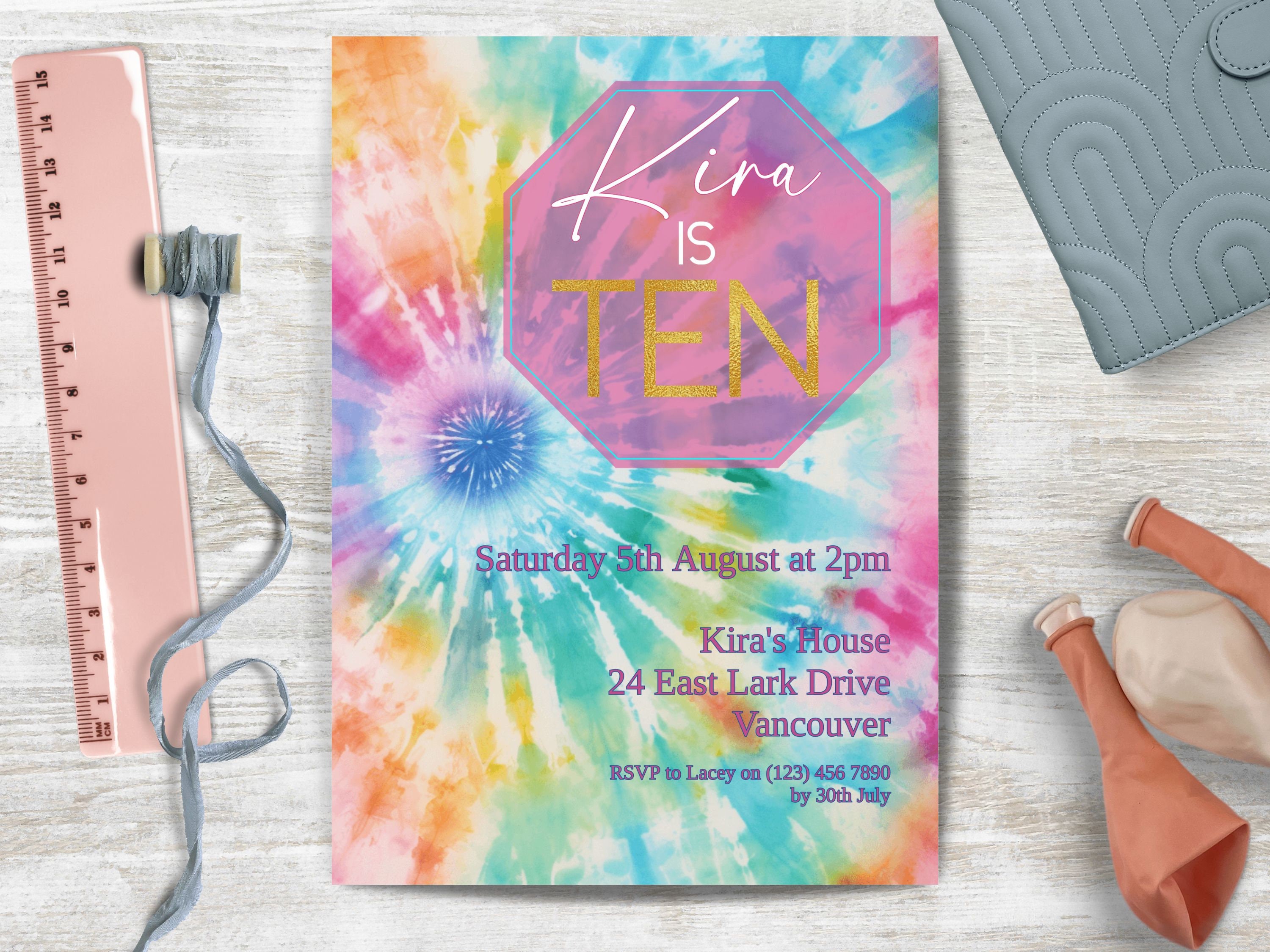 Tie Dye Birthday Invitation, INSTANT DOWNLOAD, Rainbow Tie Dye Invites ...