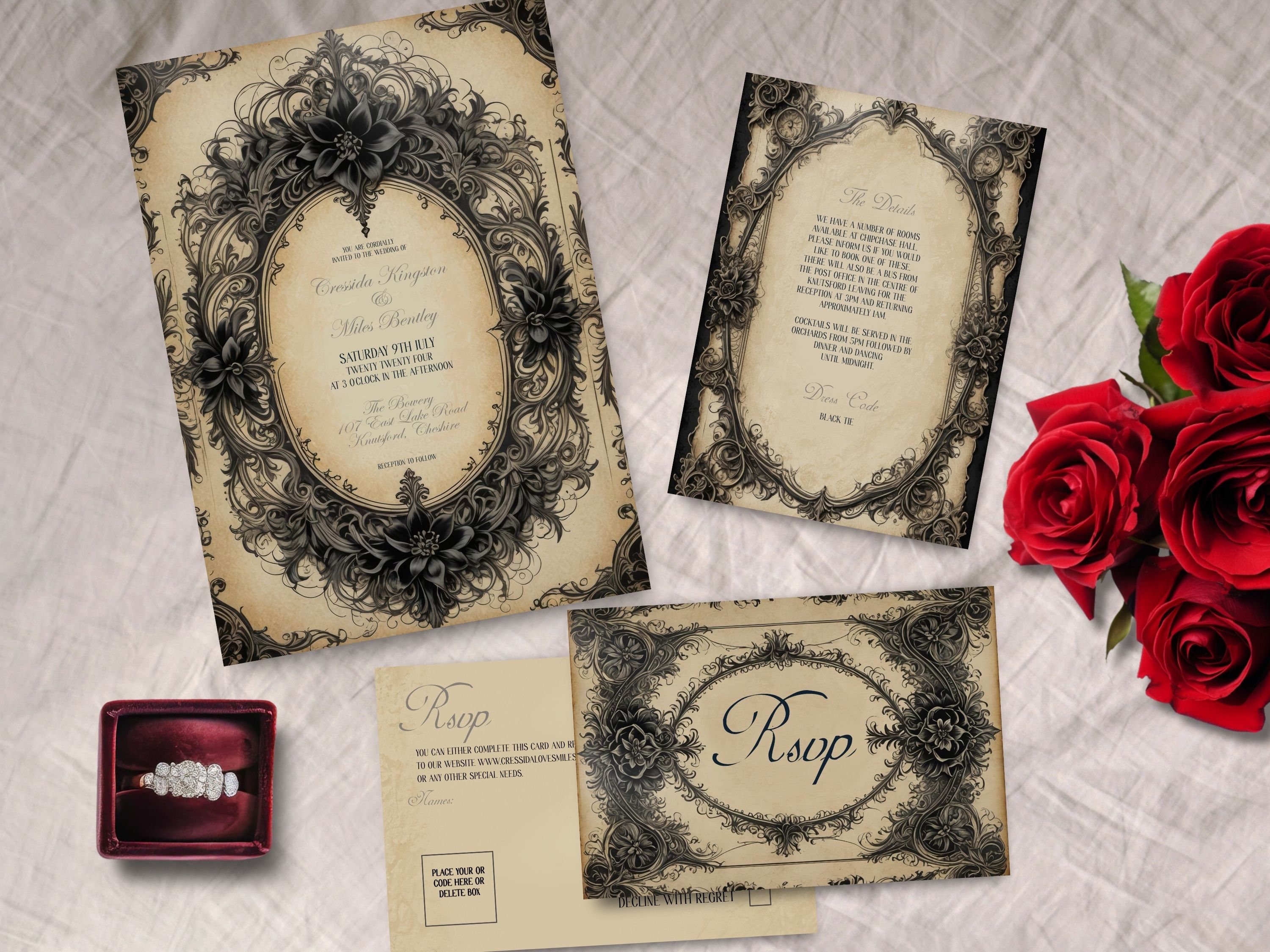 Gothic Wedding Invitation, INSTANT DOWNLOAD, Victorian Wedding Suite, Edwardian Wedding Bundle ...