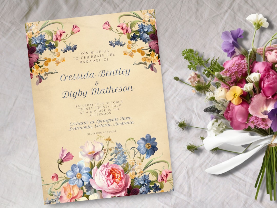 Victorian Wedding Invitation, INSTANT DOWNLOAD, Vintage Floral Invite ...