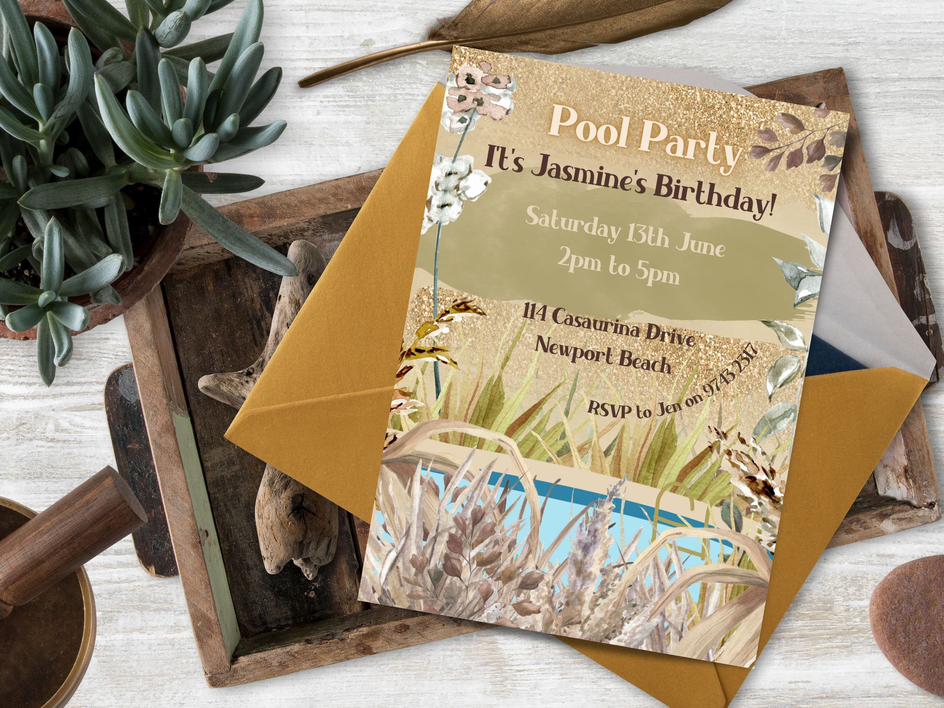 Boho Pool Party Invitation INSTANT DOWNLOAD Edit in Canva Bohemian ...