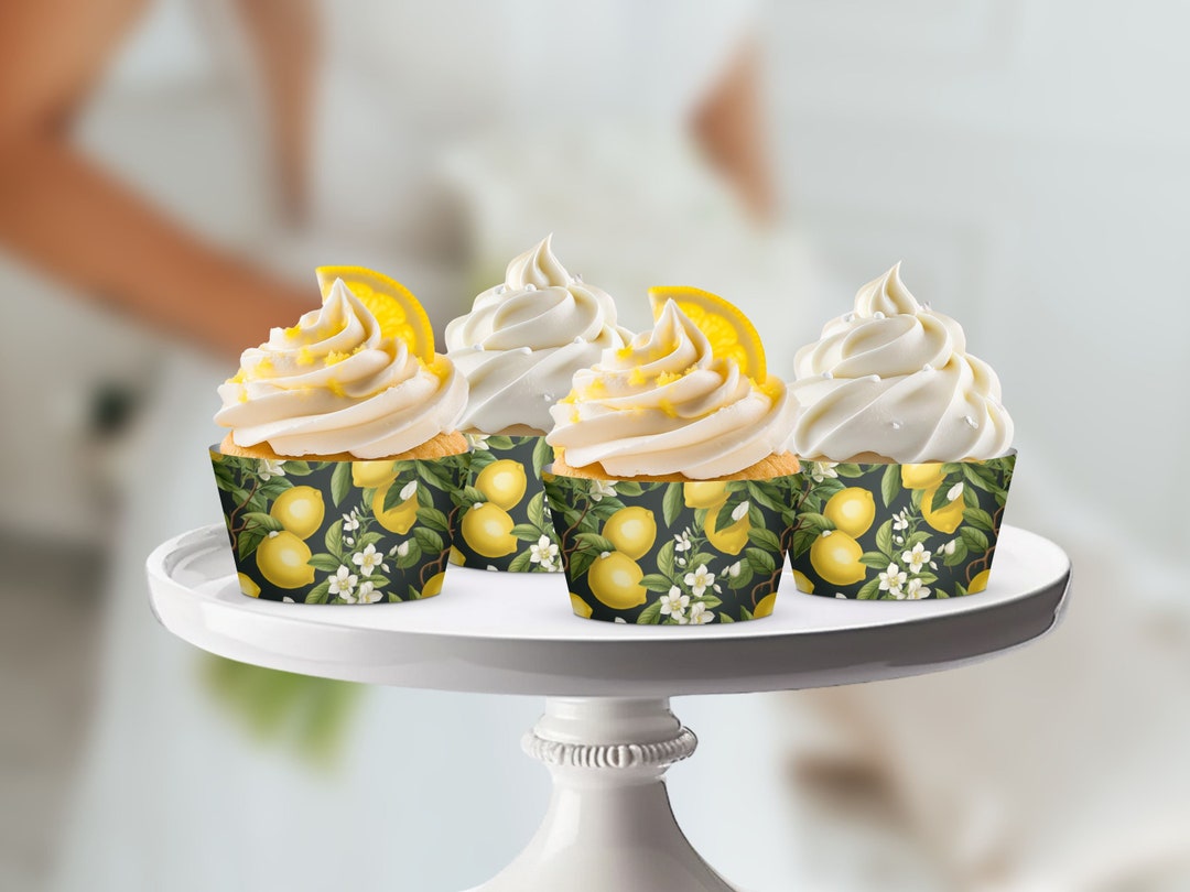 Cupcake Wrappers, INSTANT DOWNLOAD, Party Decor, Lemon Cupcake Wrappers ...