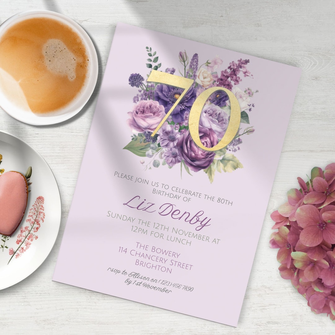 Ladies 70th Birthday Invitation, INSTANT DOWNLOAD, Floral Boho Invite ...