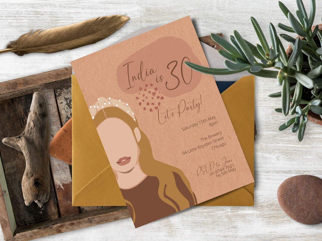Abstract Boho Woman 30th Birthday Invitation INSTANT DOWNLOAD Arty ...