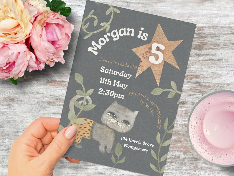 Invitación de cumpleaños de Cool Cat DESCARGA INSTANTE 5to cumpleaños ...