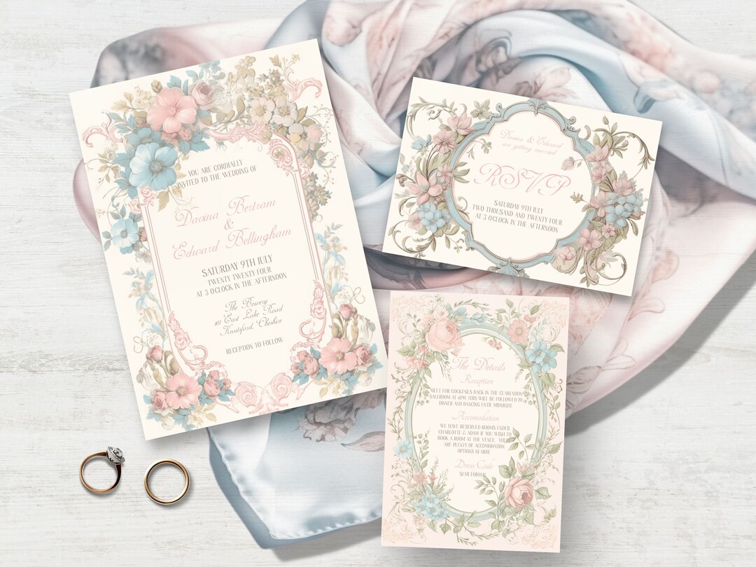 Victorian Wedding Suite, INSTANT DOWNLOAD, Vintage Floral Invite ...