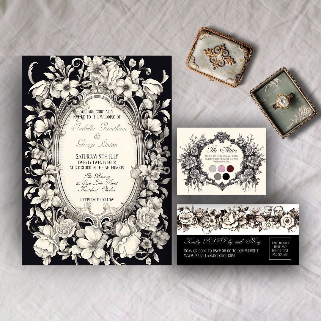 Gothic Wedding Invitation, INSTANT DOWNLOAD, Victorian Wedding Suite ...