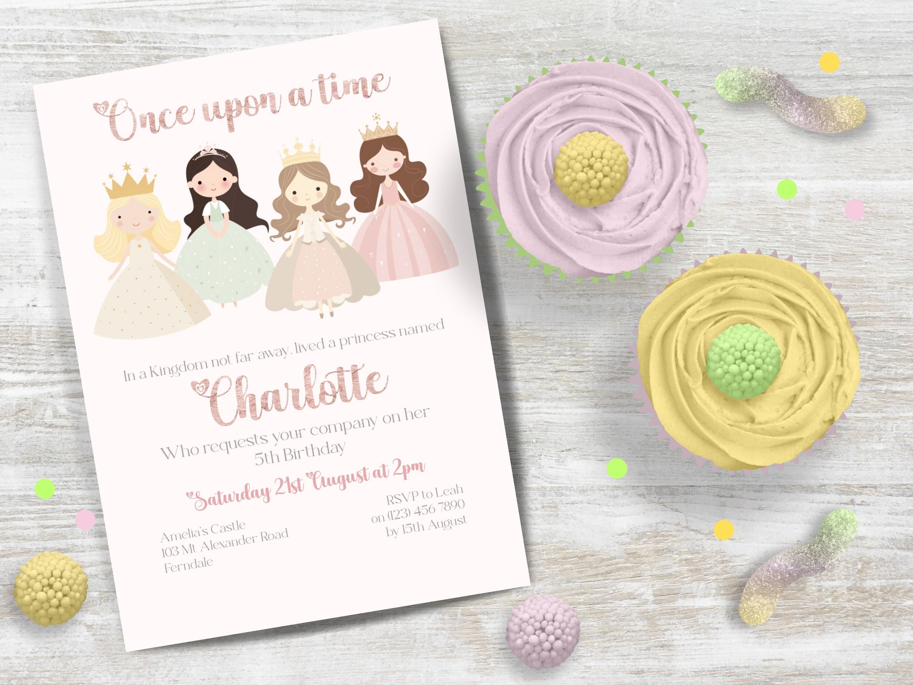 Princess 5th Birthday Party Invitations, INSTANT DOWNLOAD, Princess ...