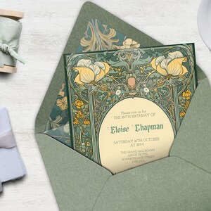 Art Nouveau Envelope Liner, INSTANT DOWNLOAD, Botanical, Envelope Liner ...