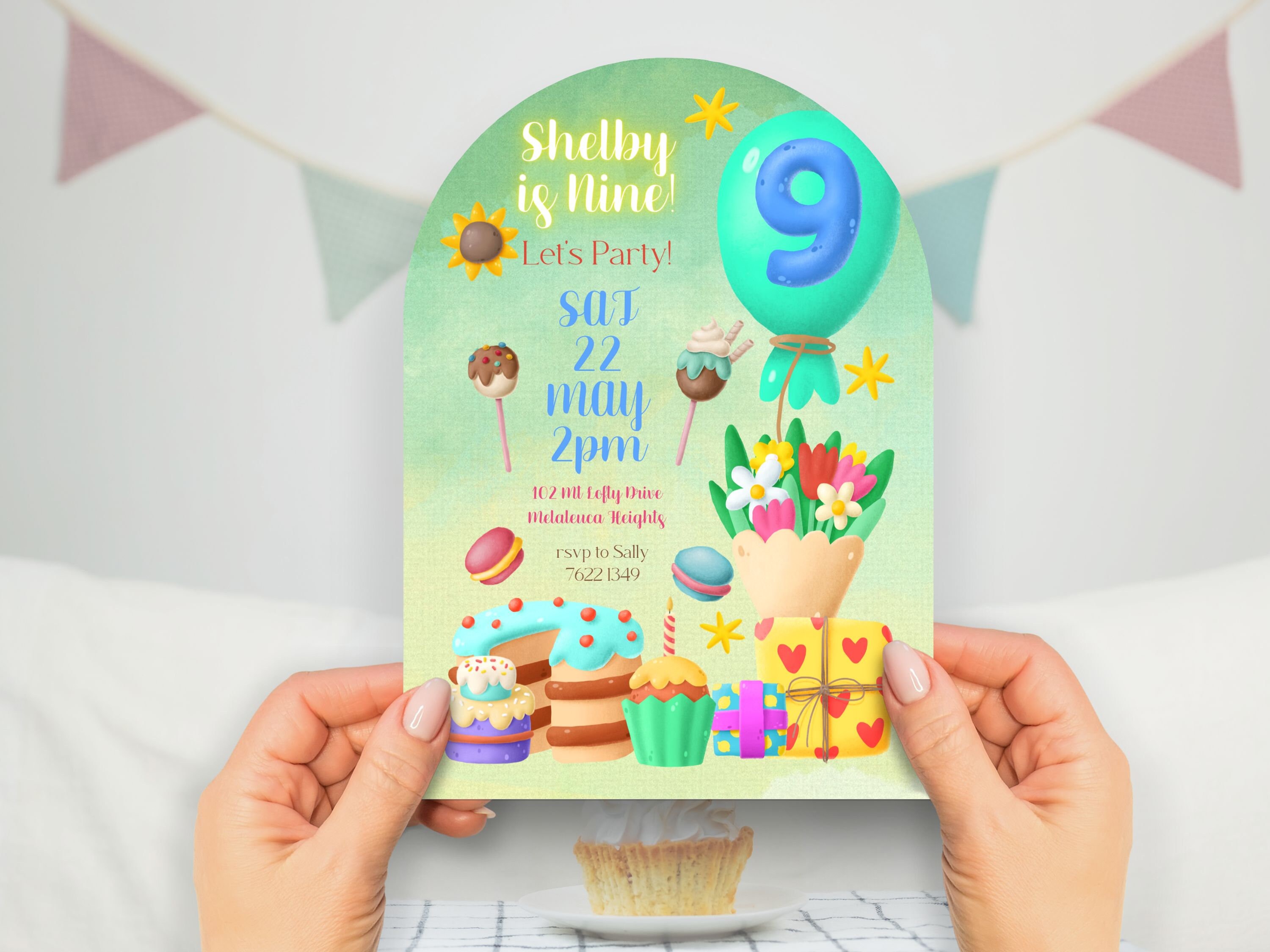 Ninth Birthday Girl Invitation INSTANT DOWNLOAD Cake Candy Hot ...