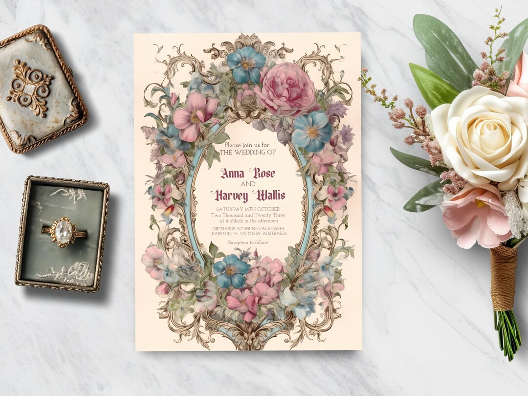 Victorian Wedding Invitation, INSTANT DOWNLOAD, Vintage Floral Invite ...