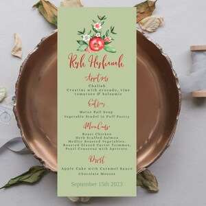 Rosh Hashanah Menu, INSTANT DOWNLOAD, Editable Menu, Shabbat Dinner ...