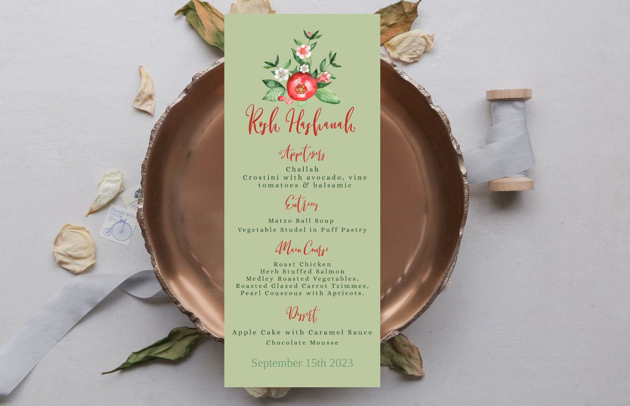 Rosh Hashanah Menu, INSTANT DOWNLOAD, Editable Menu, Shabbat Dinner ...