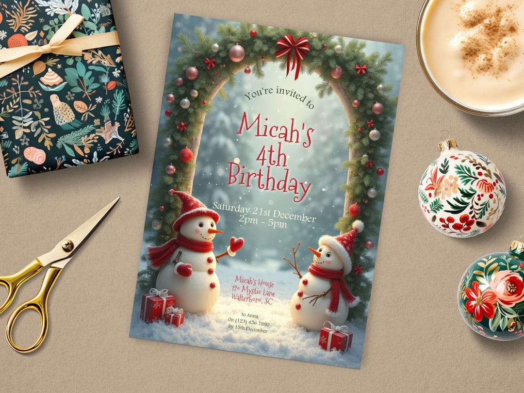 Snowman Birthday Invitation, INSTANT DOWNLOAD, Snowman Party, Winter ...