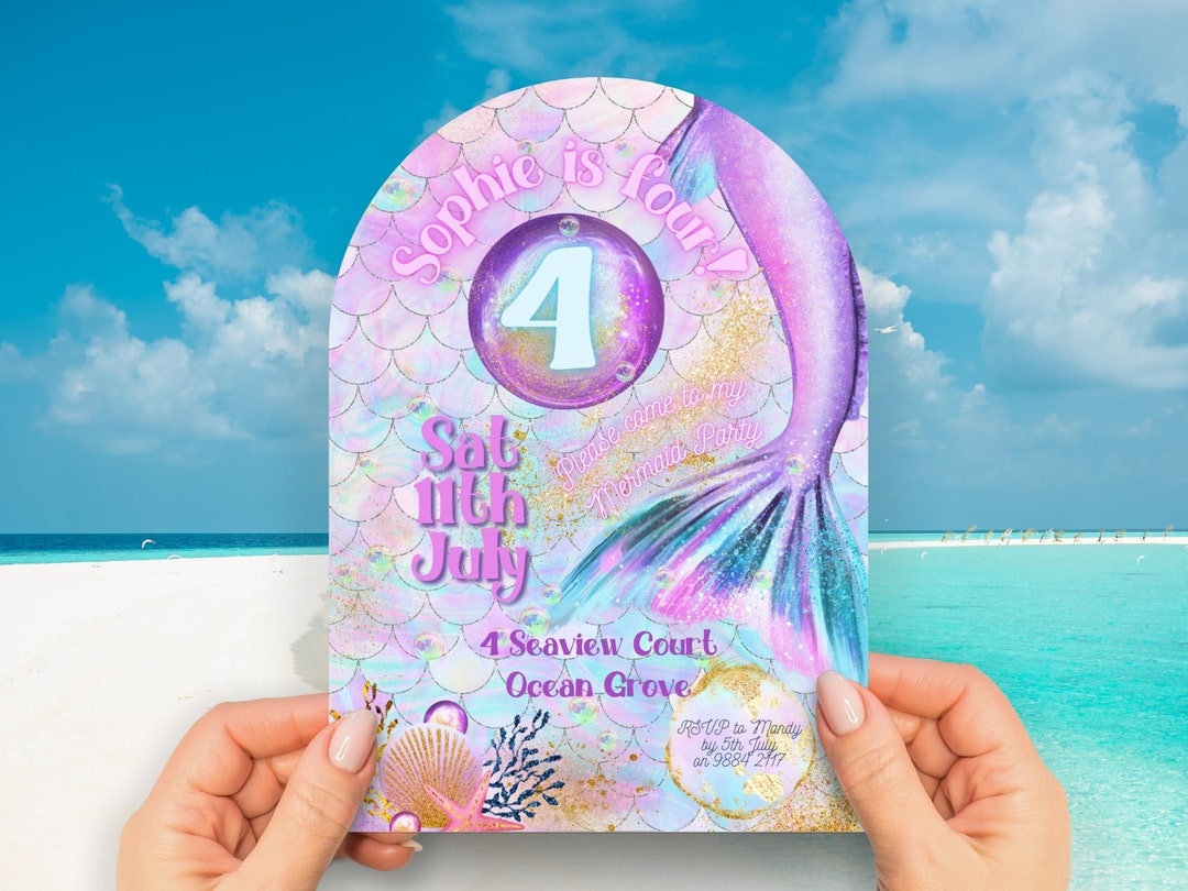 Fourth Birthday Mermaid Invitation INSTANT DOWNLOAD Fantasy Under Sea ...