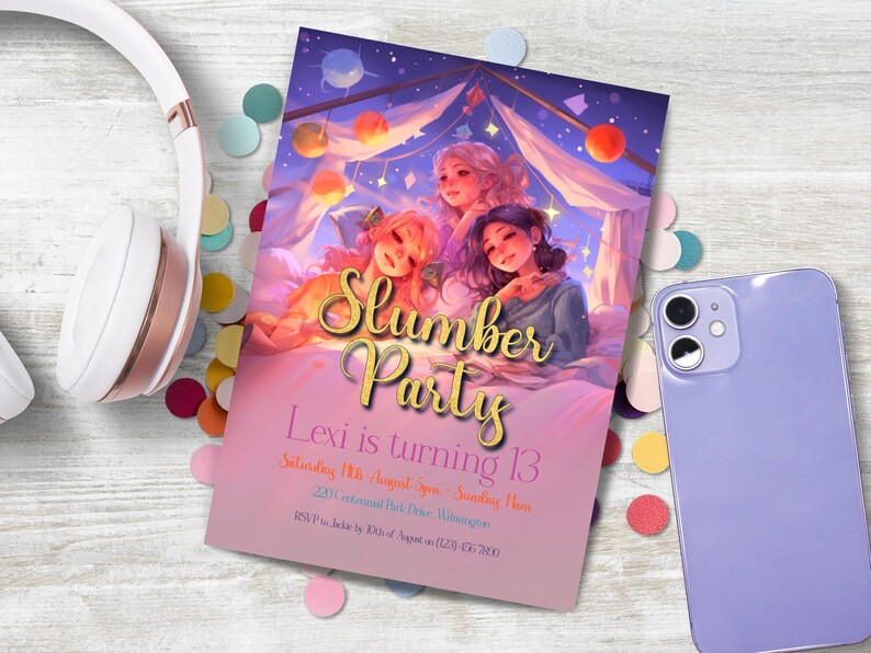 Slumber Party Birthday Invitation, INSTANT DOWNLOAD, Sleepover Party ...