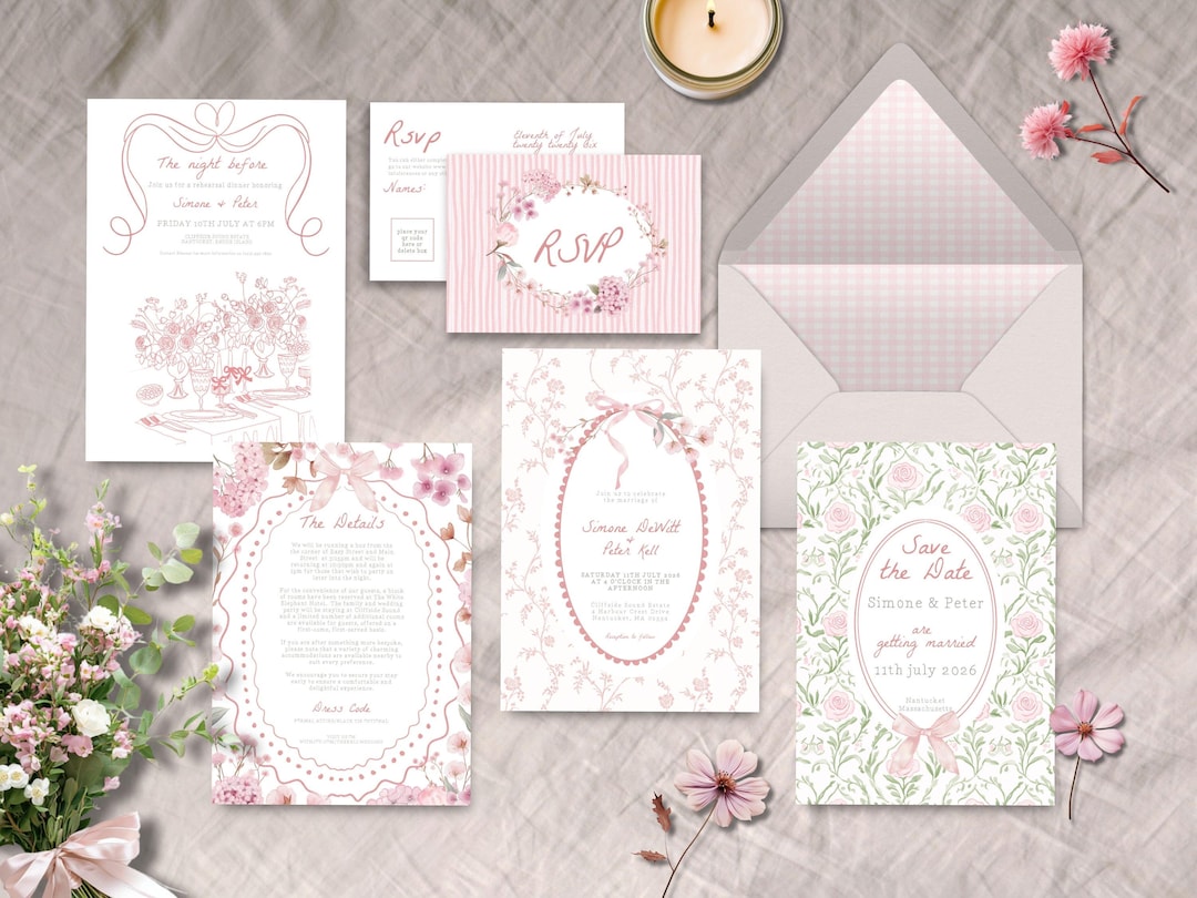 Grandmillennial Wedding Invitation Bundle, INSTANT DOWNLOAD ...
