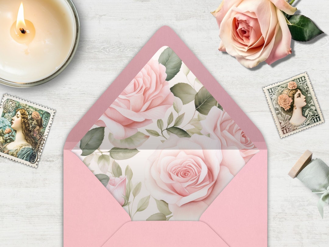 Wedding Envelope Liners, INSTANT DOWNLOAD, Rose Envelope Liner, Pink ...