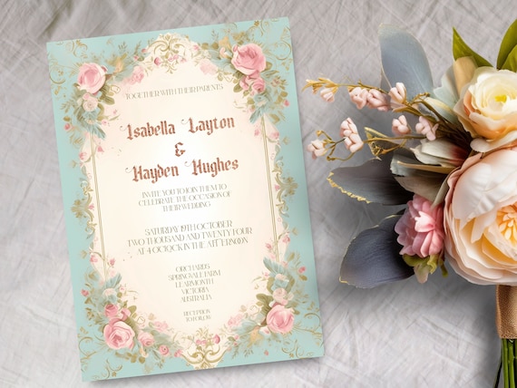 Victorian Wedding Invitation INSTANT DOWNLOAD Vintage Floral Invite Botanical Regency Baroque Victorian Old English Classical Invite Etsy