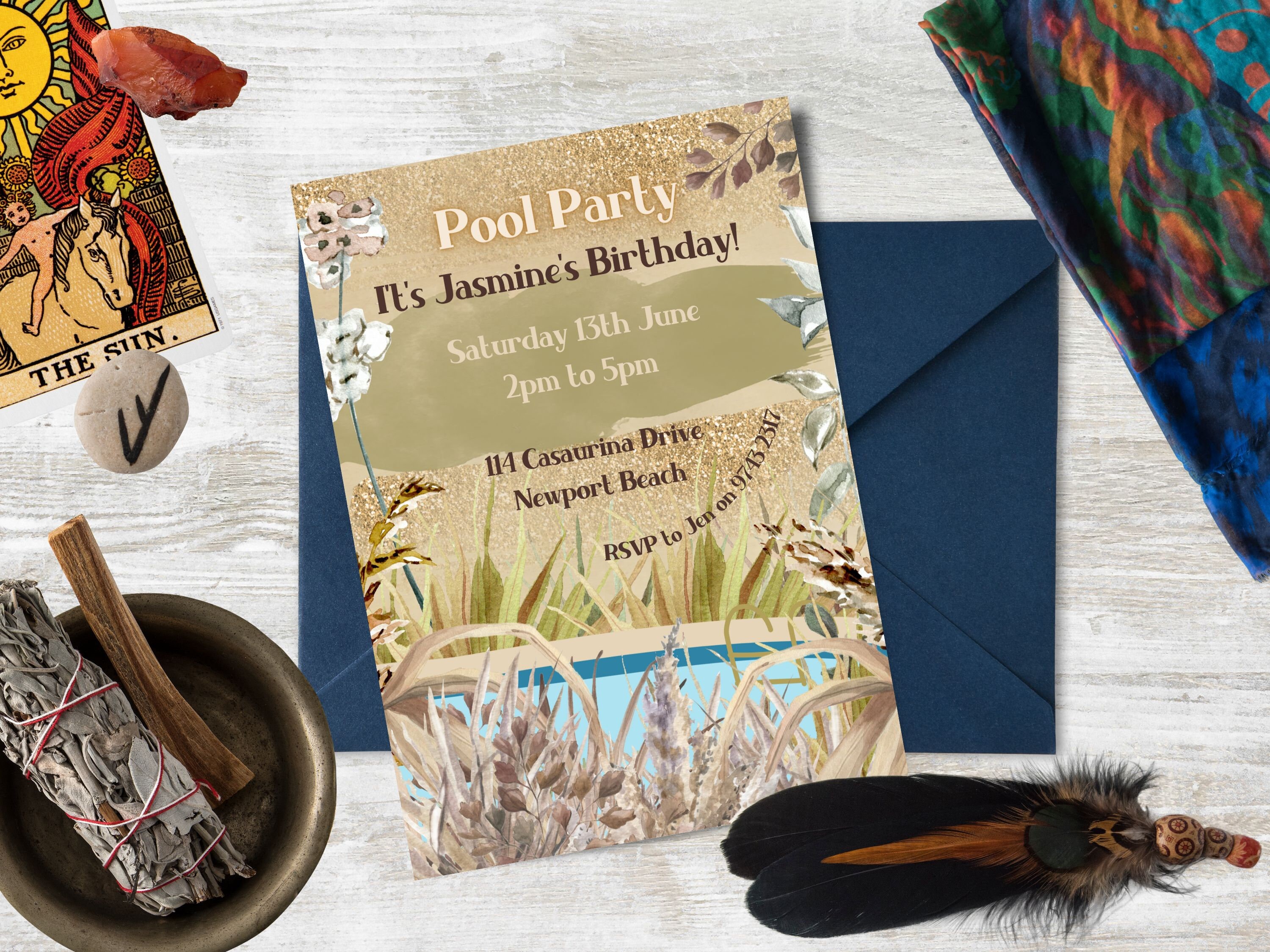 Boho Pool Party Invitation INSTANT DOWNLOAD Edit in Canva Bohemian ...