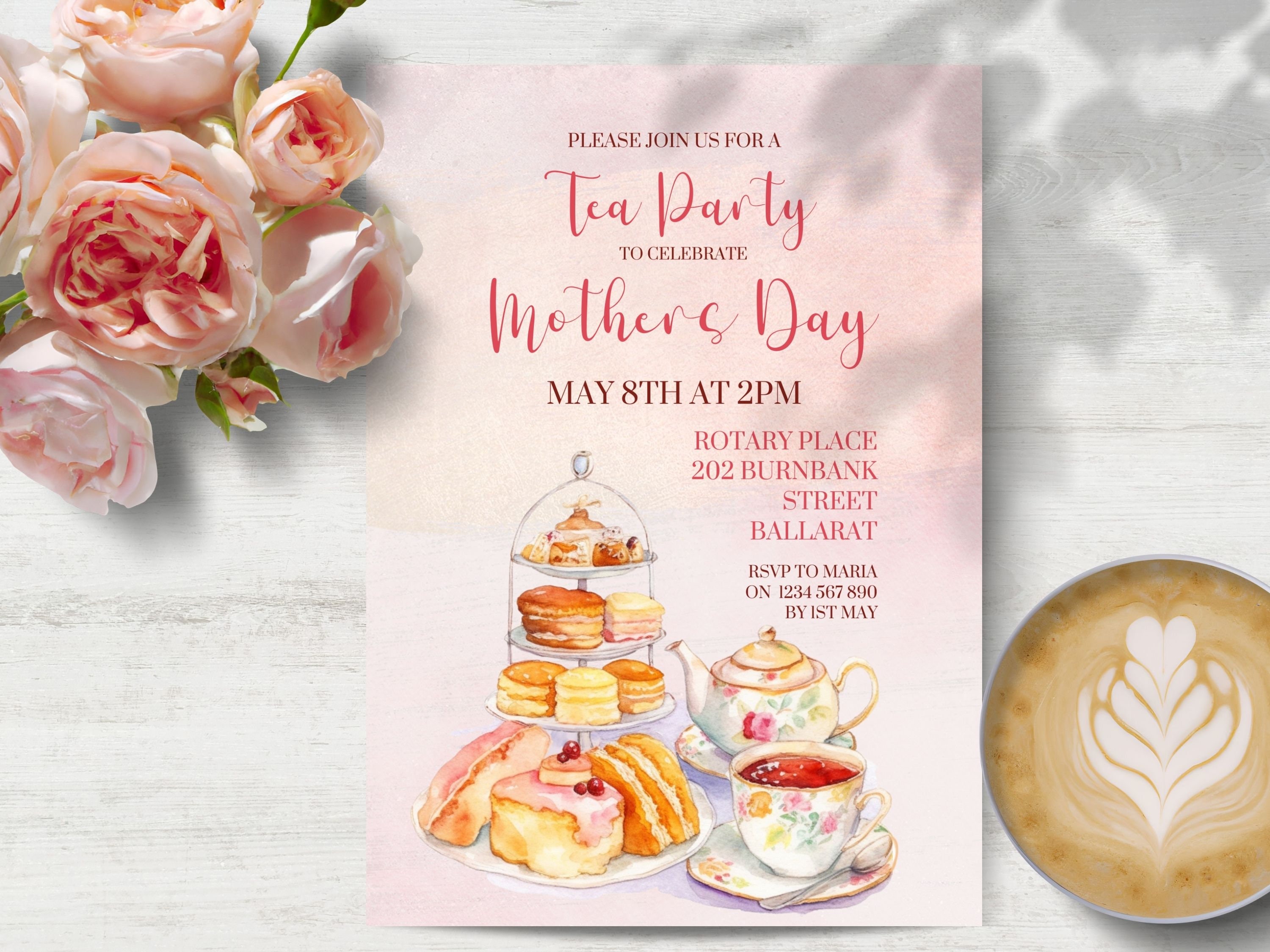 Mothers Day Tea Party Invitation INSTANT DOWNLOAD Mother's Day Brunch ...