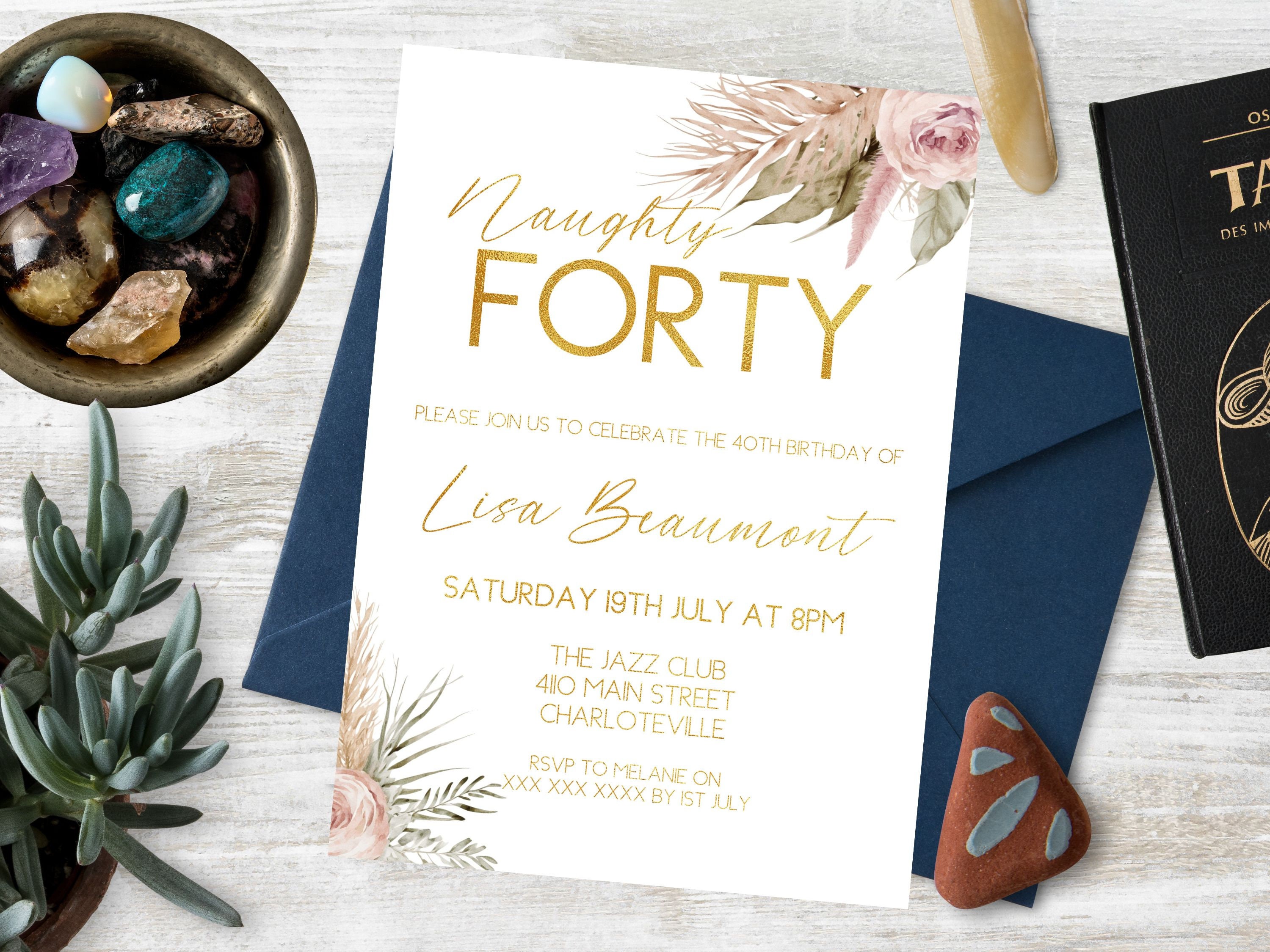 Naughty Forty Invitation, INSTANT DOWNLOAD, Gold Invite, Modern 40th ...