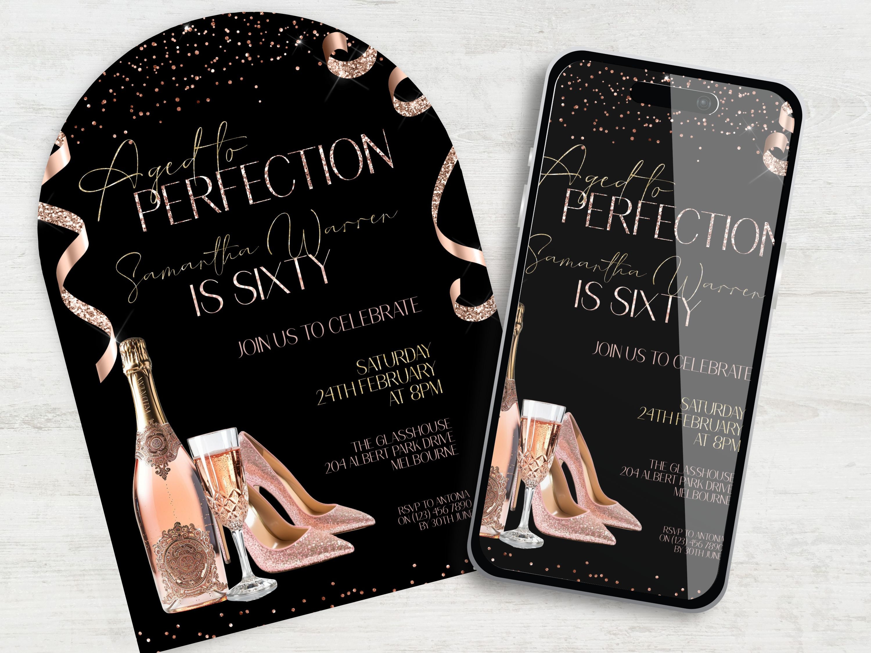 Editable Aged To Perfection Invitation Instant Download Champagne