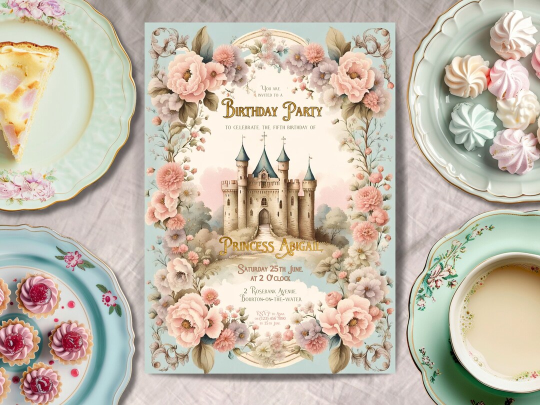 Princess Birthday Invitation, INSTANT DOWNLOAD, Girl Turning Five ...