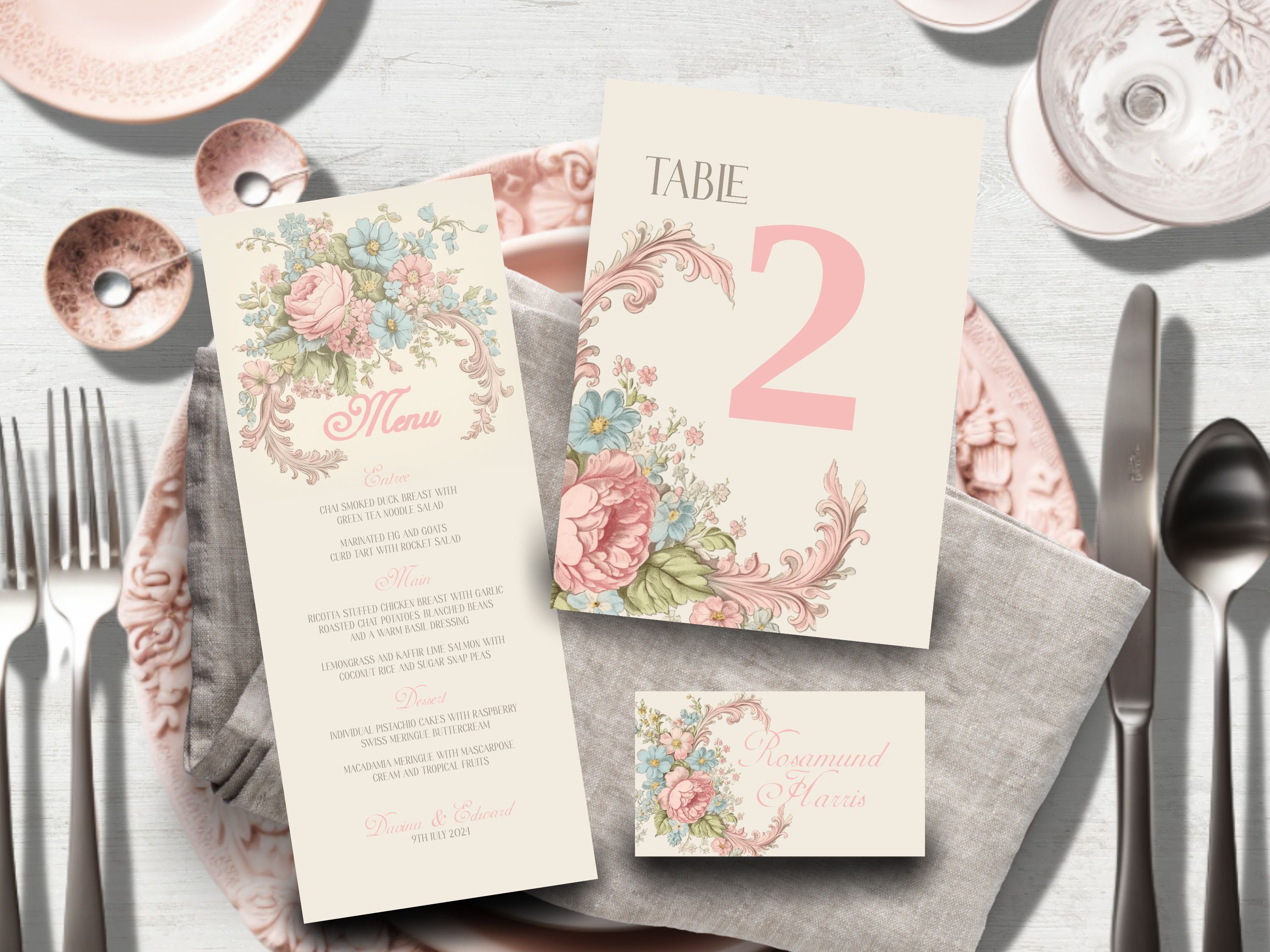 Victorian Wedding Menu, INSTANT DOWNLOAD, Vintage Floral Name Card ...