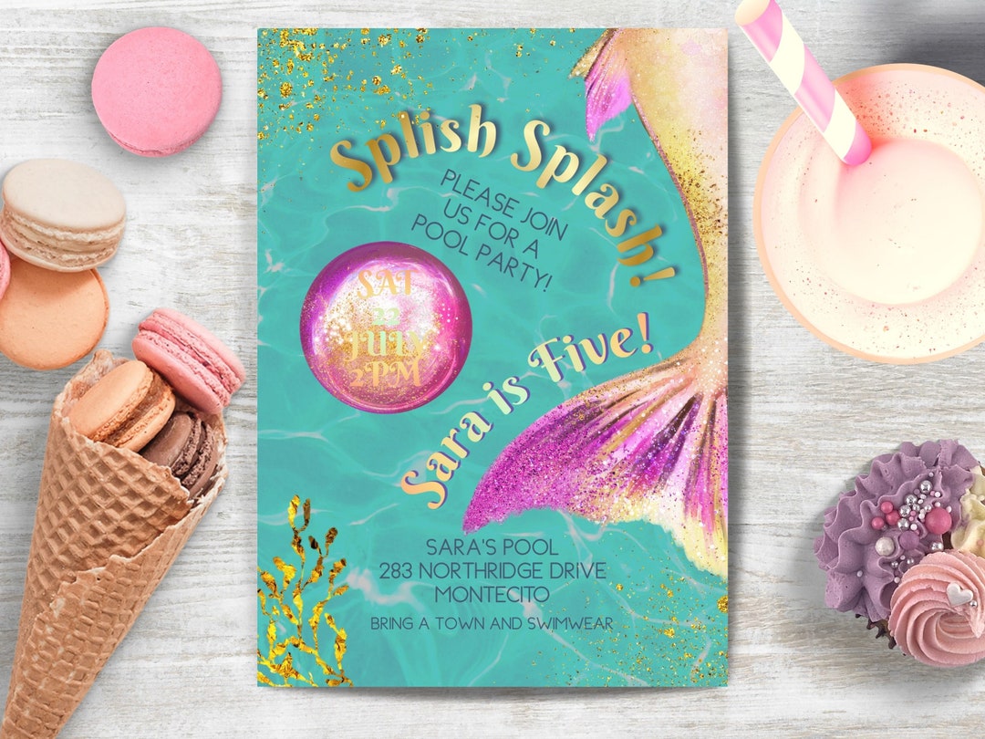 Mermaid Pool Party Invitation, INSTANT DOWNLOAD, Pool Party, Mermaid ...