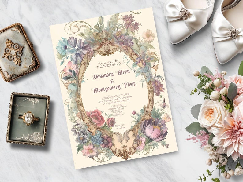 Victorian Wedding Invitation, INSTANT DOWNLOAD, Vintage Floral Invite ...