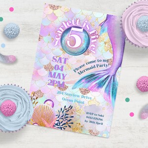 Fifth Birthday Mermaid Invitation INSTANT DOWNLOAD Fantasy Under Sea ...