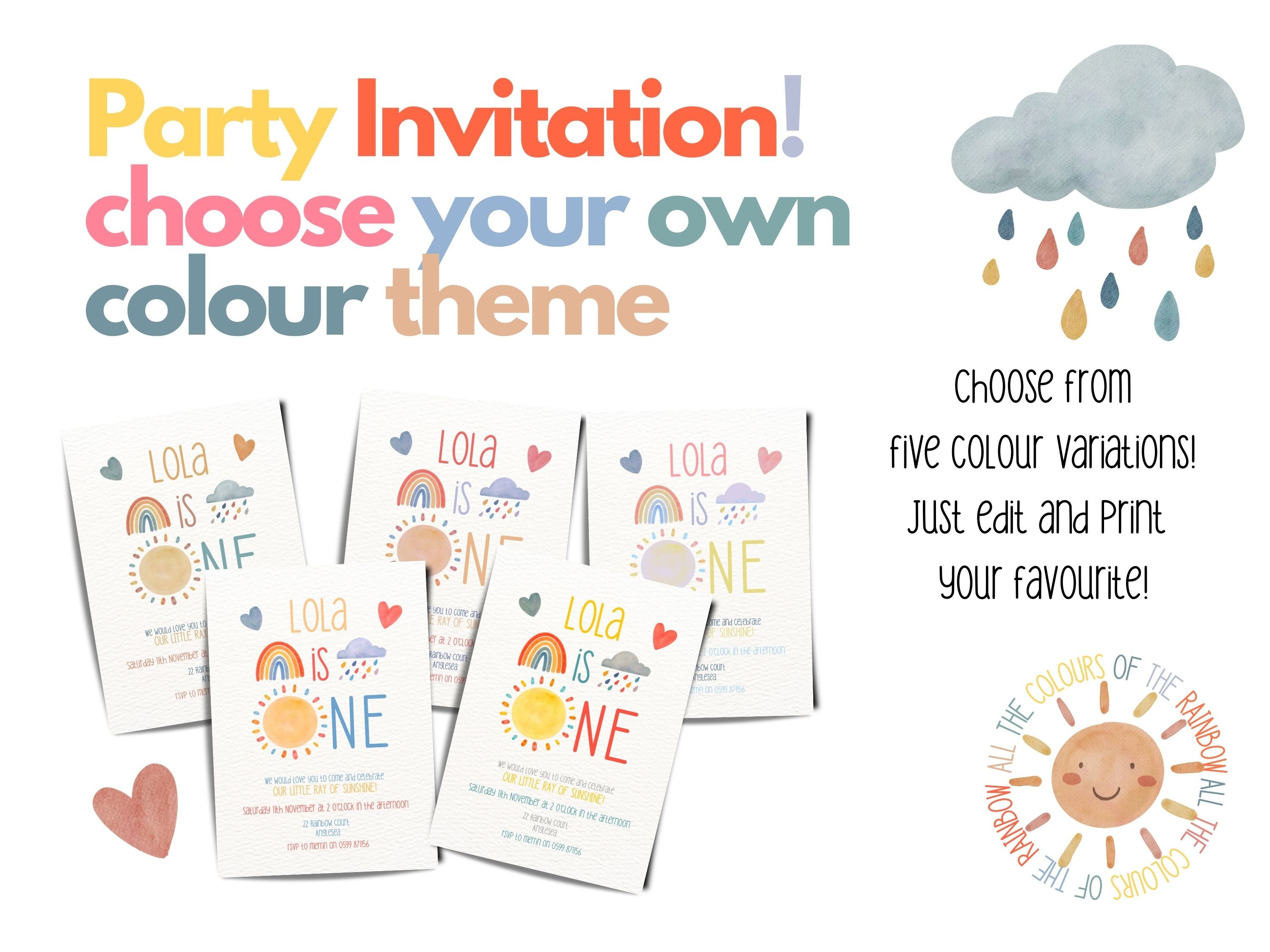 Rainbow Birthday Invitation, INSTANT DOWNLOAD, Any Age, Girl, Hippie, Earthy, Boho Rainbow Party ...