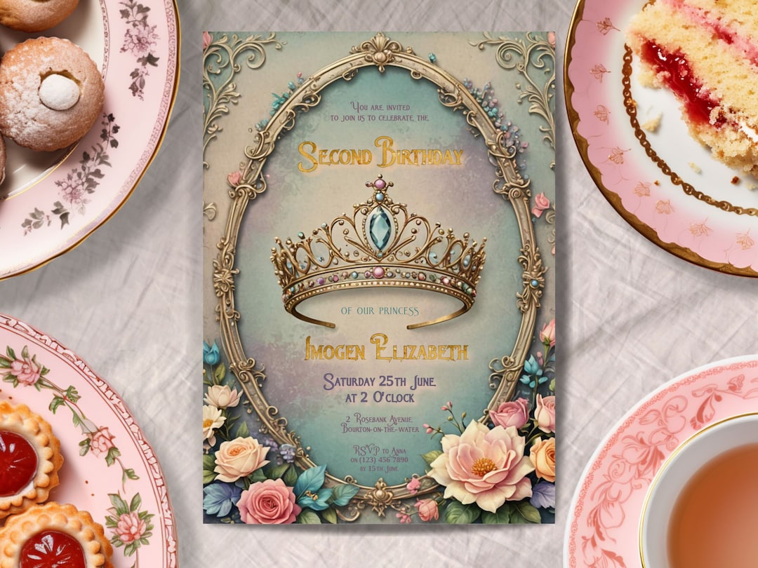 Princess 2nd Birthday Invitation, INSTANT DOWNLOAD, Victorian, Regency ...