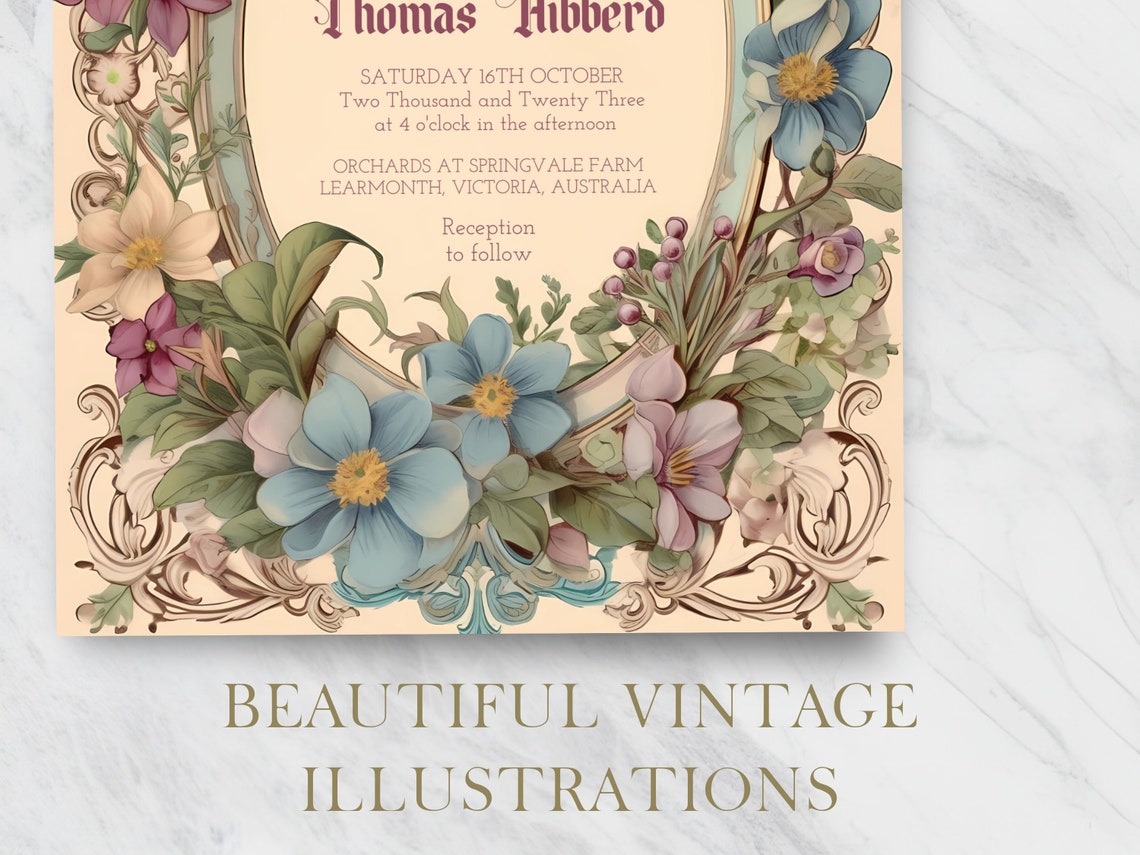 Victorian Wedding Invitation, INSTANT DOWNLOAD, Vintage Floral Invite ...