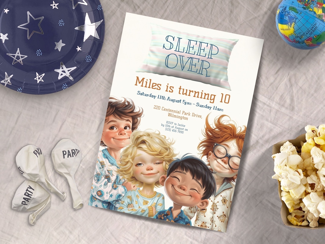 Sleep Over Birthday Invitation, INSTANT DOWNLOAD, Boy Slumber Party ...