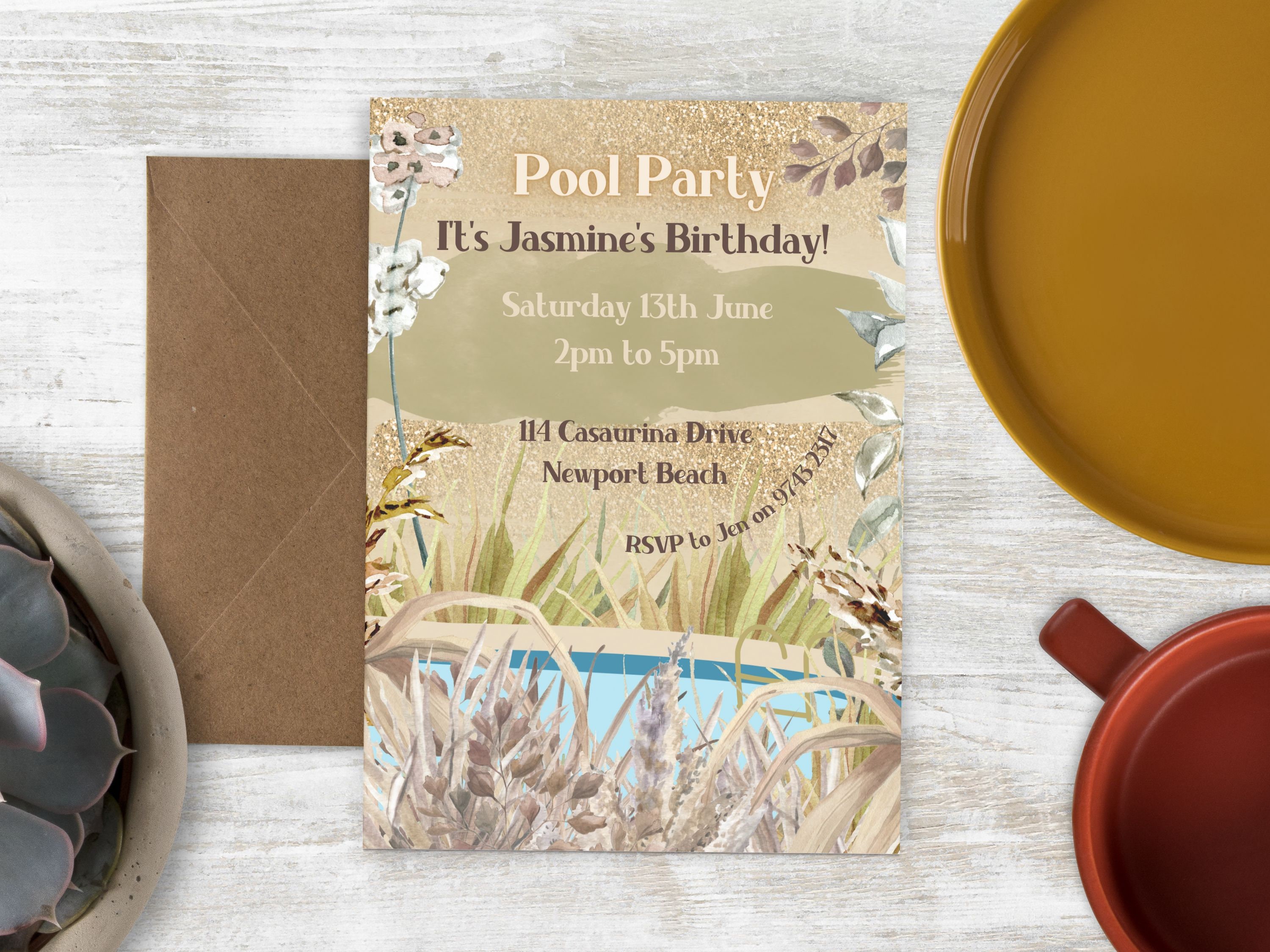 Boho Pool Party Invitation INSTANT DOWNLOAD Edit in Canva Bohemian ...