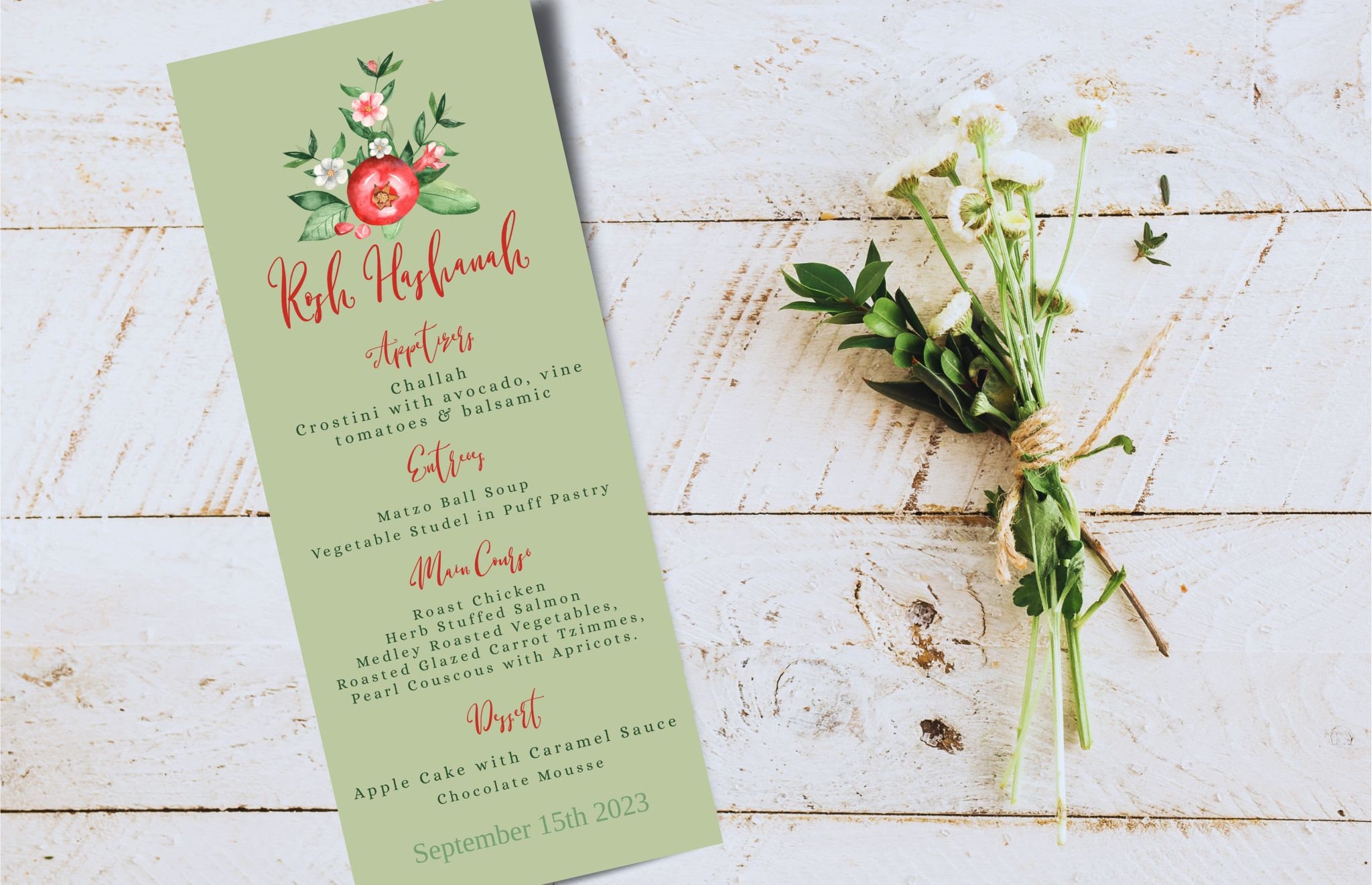 Rosh Hashanah Menu, INSTANT DOWNLOAD, Editable Menu, Shabbat Dinner ...